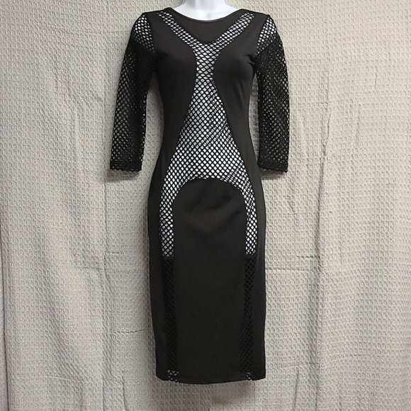 Dresses | Hearts Black Dress With Net Cut Out Long Sleeve | Poshmark
